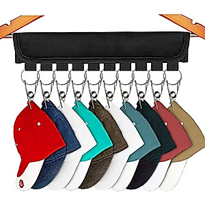 TOPMEET Hat Organizer for Baseball Caps Storage,10 Stainless Steel Clips Holder for Hanger, Cap Rack/Hat Shelf Fit Room Closet,Door,Wall - 1 Pack