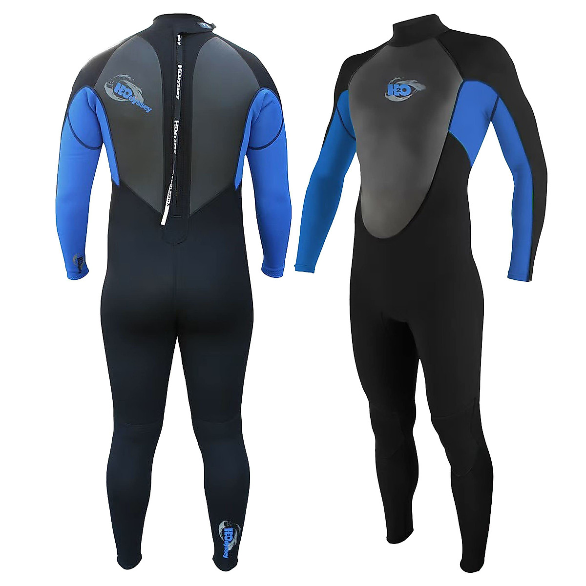 H2Odyssey 3/2mm Men's Vapor Back Zip Wetsuit for Men - Mens Long Sleeve Swimsuit for Surf Board and Deep Sea Diving (Large, Blue)
