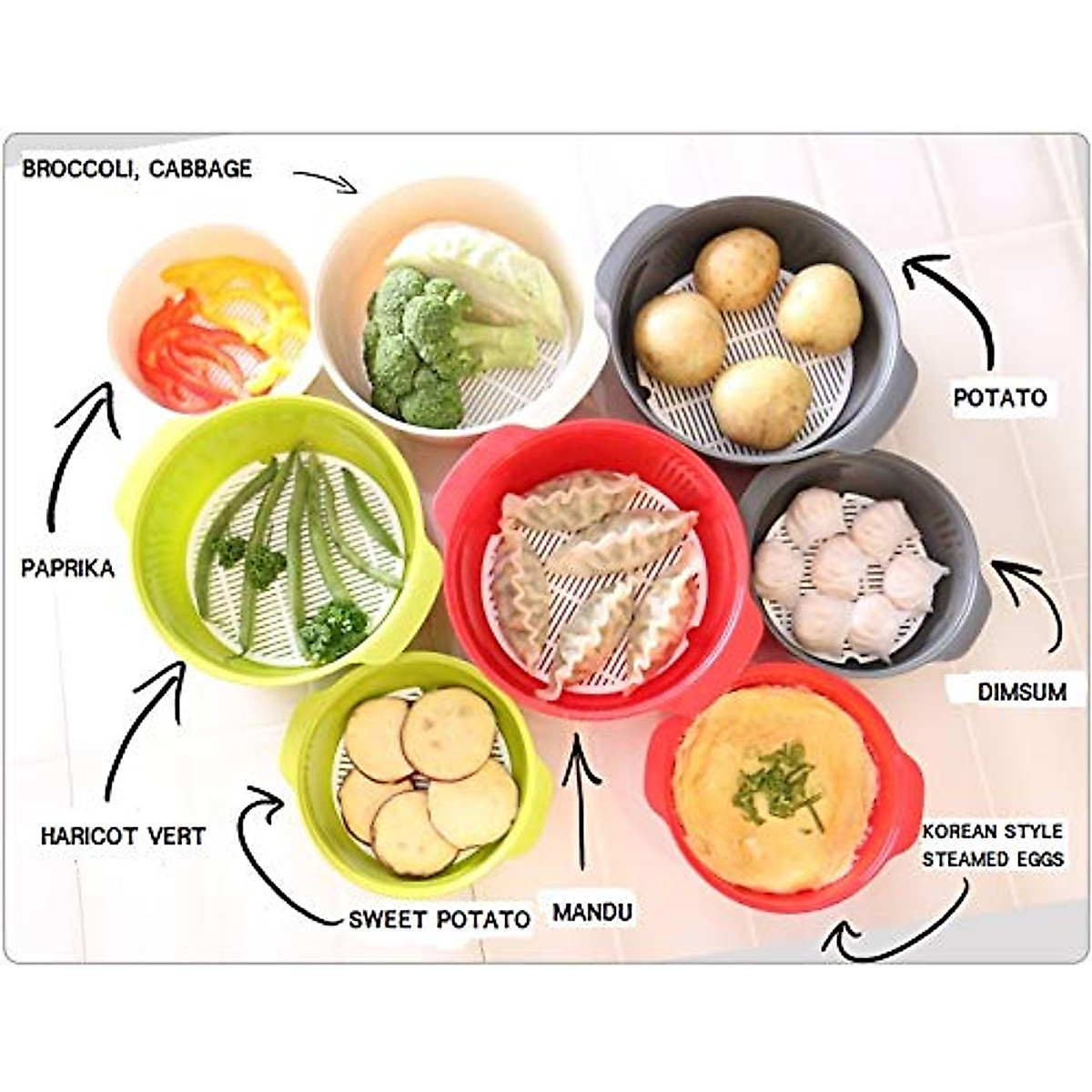 Multi-Propose Microwave Steamer 40.5 fl.oz. 18.5 fl.oz. BPA free Pack of 2 Made in Korea (Medium, Black)