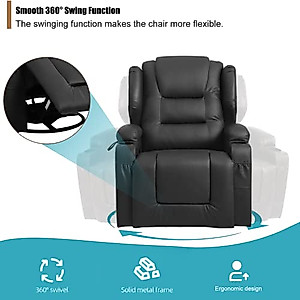 ETAGERIA Swivel Rocker Recliner Nursery Rocking Chairs 360 Degree, Manual Glider Recliner Chairs for Living Room,Upholstered Swivel Single Sofa Seat with Cup Holders, Side Pockets, Pillow, Leather