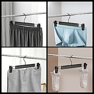 Guhmctt 10 Pack Pants Hangers with Adjustable Non-Slip Clips Anti-Rust Hanging Hook for Trouser,Skirts,Jeans,Clothes Hangers Black