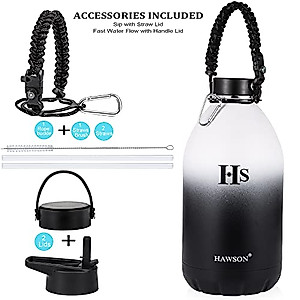 HAWSON Insulated Water Bottle 128oz with Straw Handle Lid Sport One Gallon Water Jug Stainless Steel Cold Water Bottles with Paracord Handle Wide Mouth Thermo Canteen Mug