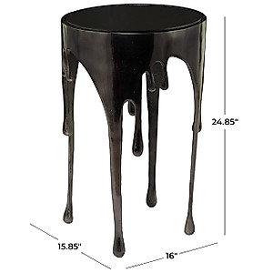 Deco 79 Aluminum Drip Accent Table with Melting Designed Legs and Shaded Glass Top, 16" x 16" x 25", Black