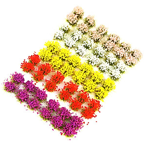 FOIMAS 60pcs Miniature Flower Cluster Colorful Flower Vegetation Groups Grass Tufts Static Scenery Model for DIY Craft Train Landscape Railroad Scenery Sand Military Layout Model War Gaming Terrain