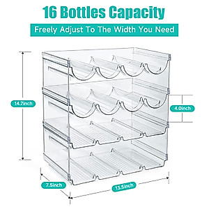 JUJOJB Water Bottle Organizer,16 Bottles Stackable Plastic Clear Water Bottle Cup Holder, Wine Racks for Kitchen Pantry Organization and Storage,Drink/Bottle Storage Stand for Cabinet, Refrigerator