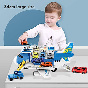 Siairo Airplane Toys- Aircraft Carrier Toy Helicopter Toy Set Car Track Cargo Plane for 3 4 5-7 Year Old Boys,9 in 1 Take Apart Cargo Plane Toys Including 8 Cars and 1 Helicopter, Gifts for Kids Boys