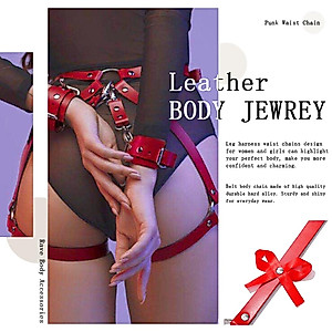 Aiosy Punk Waist Chain Red Leather Belly Body Chain Thigh Harness Belt Rave Body Accessories Jewelry for Women