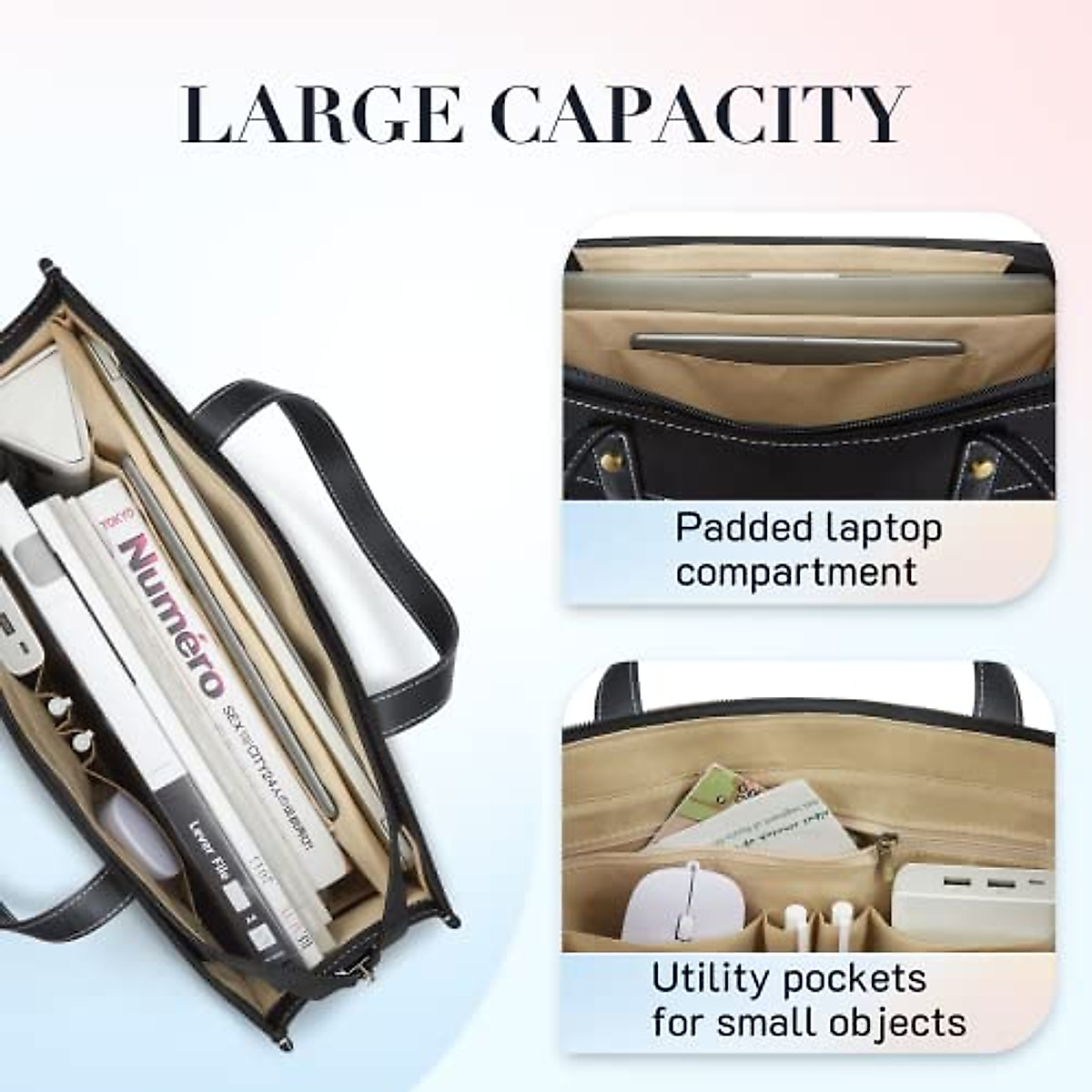 Missnine Laptop Tote Bag Canvas Laptop Bag 15.6 inch Work Shoulder Bags Casual Briefcase Handbag for Travel, Office, College