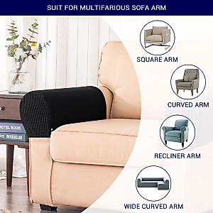 SUBRTEX Stretch Armrest Covers Spandex Arm Covers for Chairs Couch Sofa Armchair Slipcovers for Recliner Sofa with Twist Pins 2pcs (Black)