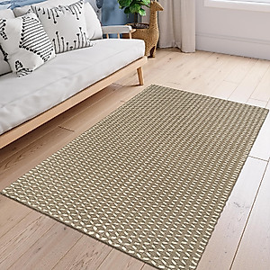 OJIA Washable Rugs 3x5 ft Front Door Rugs Entryway Rugs Indoor Outdoor Rug Cotton Hand-Woven Tan Kitchen Rug Farmhouse Throw Rugs Door Mats Entrance Rugs for Bedroom Bathroom Porch