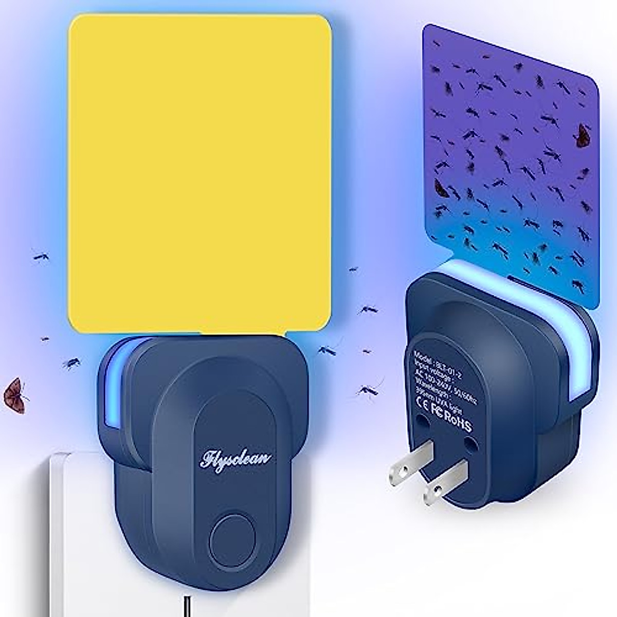 Flying Insect Trap Plug-in, 2023 Upgrade Plug-in Bug Catcher Mosquito Fruit Fly Trap Gnat Killer Indoor, Safe Non-Toxic UV Night Light Fly Trap with Sticky Trap for Flies, Gnats, Moths (Blue, 1 Pack)