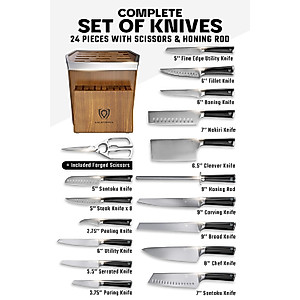 DALSTRONG Vanquish Series-24pc Stainless Steel Knife Set with Block and Kitchen Scissors-Forged High Carbon German Steel-Gift Knife Set w/POM Black Handle-NSF Certified
