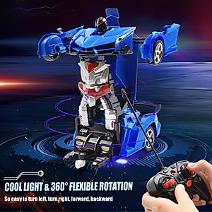 Jeestam RC Car Robot for Kids Transformation Car Toy, Remote Control Deformation Vehicle Model with One Button Transform 360°Rotating Drifting 1:18 Scale, Best for Boys and Girls (Blue)