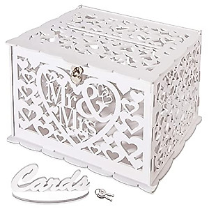 Great Lakes Memories GLM Wedding Card Box With Lock and Key, Card Box for Wedding, Rustic Wedding Decorations for Reception, Wedding Card Boxes for Reception with Lock, Money Box for Wedding (White)