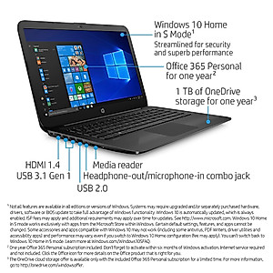 HP Stream 14-inch Laptop, Intel Celeron N4000, 4 GB RAM, 64 GB eMMC, Windows 10 Home in S Mode (14-cb159nr, Jet Black) (Renewed)