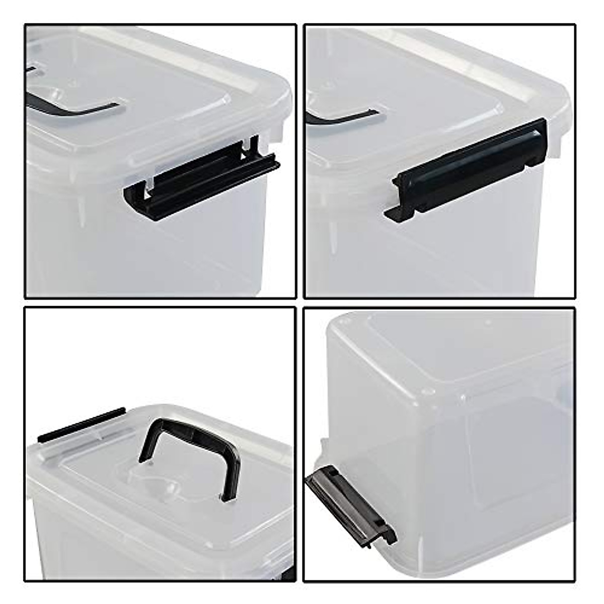 Begale 5 Quart Plastic Small Storage Container, Clear Latch Box with Latches, 4-Pack