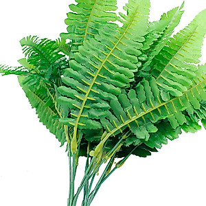 Leoyoubei 4 Bunches 14" Ferns Artificial Boston Fern Bush Plant,Faux Plant Shrubs Greenery Bushes Indoor Outside,Hanging Basket Planter Decor for Home Garden Office Verandah Wedding Decor