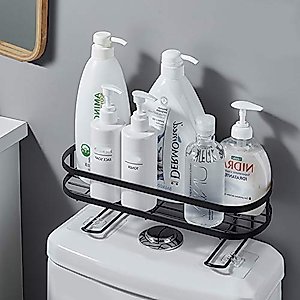 KEWKASKY Bathroom Toilet Storage Over Toilet Shelf Self Adhesive Over Toilet Storage Shelf No Drilling Waterproof Rustproof Bathroom Organizer Wall Mounted Bathroom Shelves with 3 Hooks (Black)