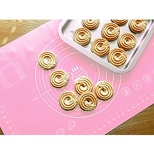 Pink Silicone Baking Mat Pastry Mat For Rolling Out Dough Pastry Pie Crust and Fondant Nonstick Thick Large 25” X 18” With Measurement, BPA Free Non stick Non Slip and Easy to Clean Reusable
