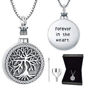 Aniu Cremation Jewelry for Ashes S925 Sterling Silver Urn Necklace Memorial Necklace for Human Ashes of Loved Ones Keepsake Pendant for Men Women (Tree of Life-G)