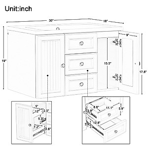 Bellemave Wall Mounted Bathroom Vanity with Ceramic Sink Combo, Modern 30" Bathroom Vanity Set with Drawers & Storage Cabinet Wood Hanging Bath Cabinet(Green)