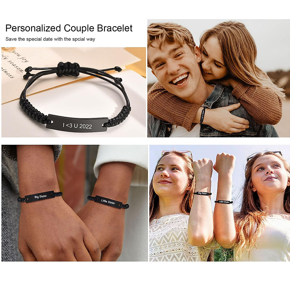 XUANPAI Couples Bracelets for Him and Her,Personalized Stainless Steel Curb Chain Bracelets,Custom Matching Bracelets for Couples Birthday Valentine's Day Christmas Gift for Women Men (Style24)