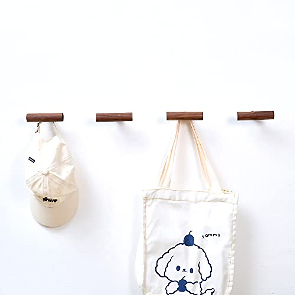 LONANGG Natural Wooden Coat Hooks Wall Hooks - Pack of 4 - Handmade Decorative Wood Coat Pegs - Wall Mounted Modern Hook -Minimalist Hooks for Hanging Hat, Scarf Hooks (Black Walnut Hook)