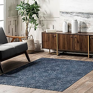 nuLOOM Elspeth Casual Faded Machine Washable Area Rug, 4x6, Navy