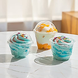 ALMOXVYE 100 Pack 5 oz Cups with Dome Lids, Plastic Clear Cups Disposable Dessert Cups Ice Cream Cups for Dessert, Cupcake, Salad, Fruit