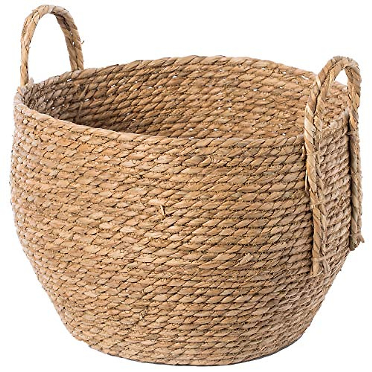 Vintiquewise Decorative Round Wicker Woven Rope Storage Blanket Basket with Braided Handles - Large