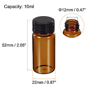 PATIKIL 10mL Reagent Media Bottle, 12 Pack Round Glass Storage Bottles Plastic Screw Cap for Lab Home, Brown