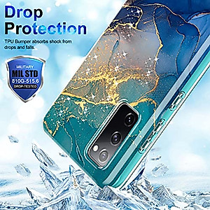 SEXYMOM for Samsung Galaxy S20 FE Case with Screen Protector,Durable Cover with Fashion Designs for Women Girls,Slim Fit Protective Phone Case for Galaxy S20 FE Royal Blue Gold Marble