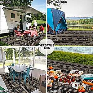 HiiARug Indoor Outdoor Rug Reversible Mats Plastic Straw Rug Patio Decor Rugs Waterproof Large Floor Mat and Rug for Patio, Deck, Picnic, Backyard, Beach, RV, Trailer, Camping (6'x9' Black)