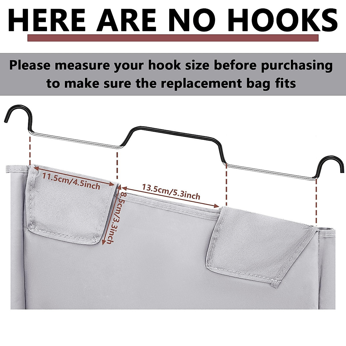 Windyun 3 Pcs Hypotenuse Laundry Sorter Replacement Bags Hamper Cart Removable Replacement Bags Laundry Storage Organizer Bag Laundry Hamper Liner, No Hooks 14.76 x 8.66 x 23.23/19.29 Inch (Gray)