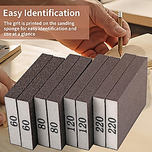 8 Pack Sanding Sponge, Sanding Blocks 60/80/120/220 Grit Assortment, Sand Paper for Wood Furniture, Sander Pads, Washable and Reusable Sandpaper for Drywall Metal Glasses Repair