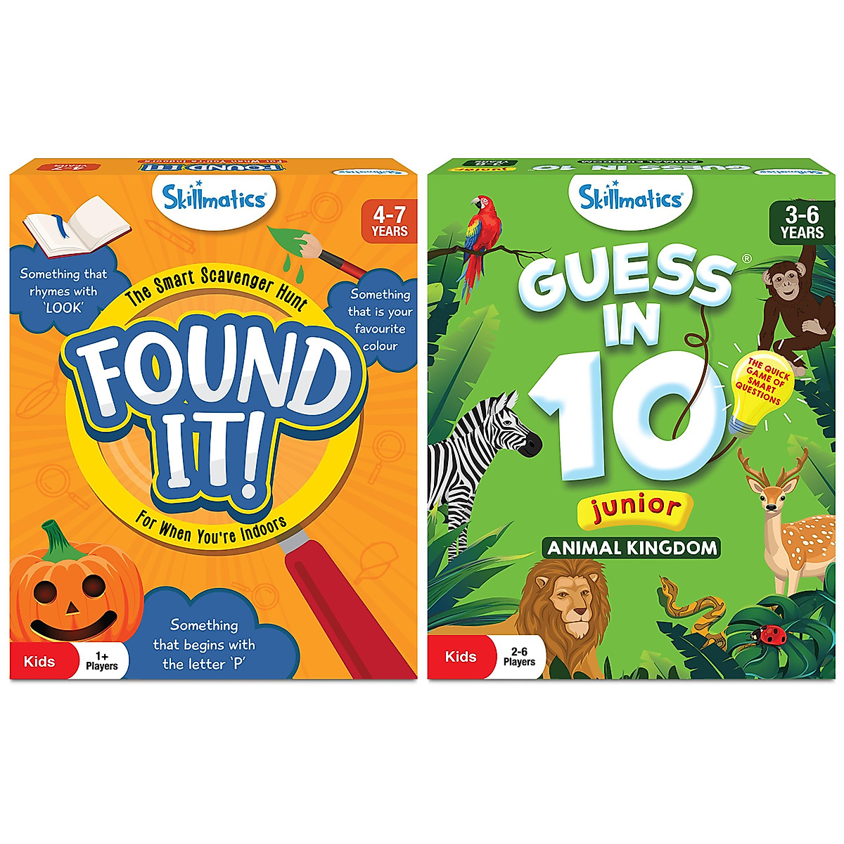 Skillmatics Found It Indoor Edition & Guess in 10 Junior Animal Kingdom Bundle, Fun Family Games, Ages 3 to 7