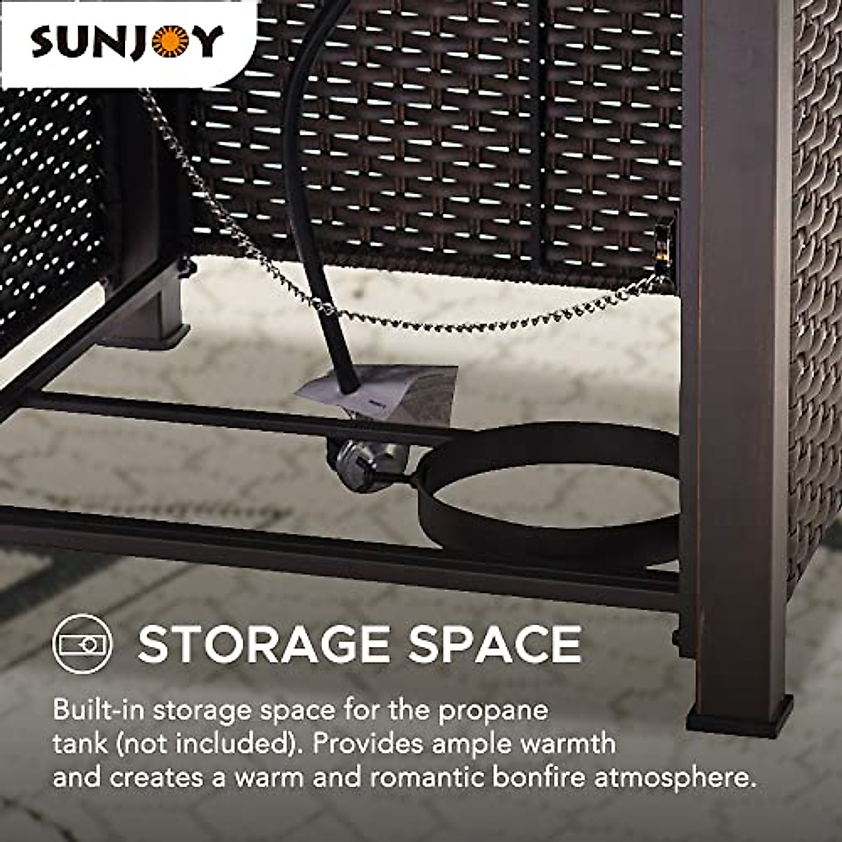 Sunjoy 38" Gas Fire Pit Table, Outdoor Patio Brown Square All-Weather Wicker Ceramic Tile Top Propane Burning Fire Pit Table with Lid and Lava Rocks