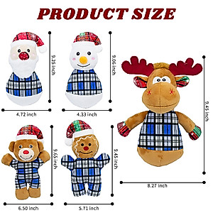 CneeeeeB 5pack Christmas Stuffed Plush Dog Interactive Dog Chew Toys for Small & Medium Dogs Durable Cute Animal Shape Squeaky for Puppy