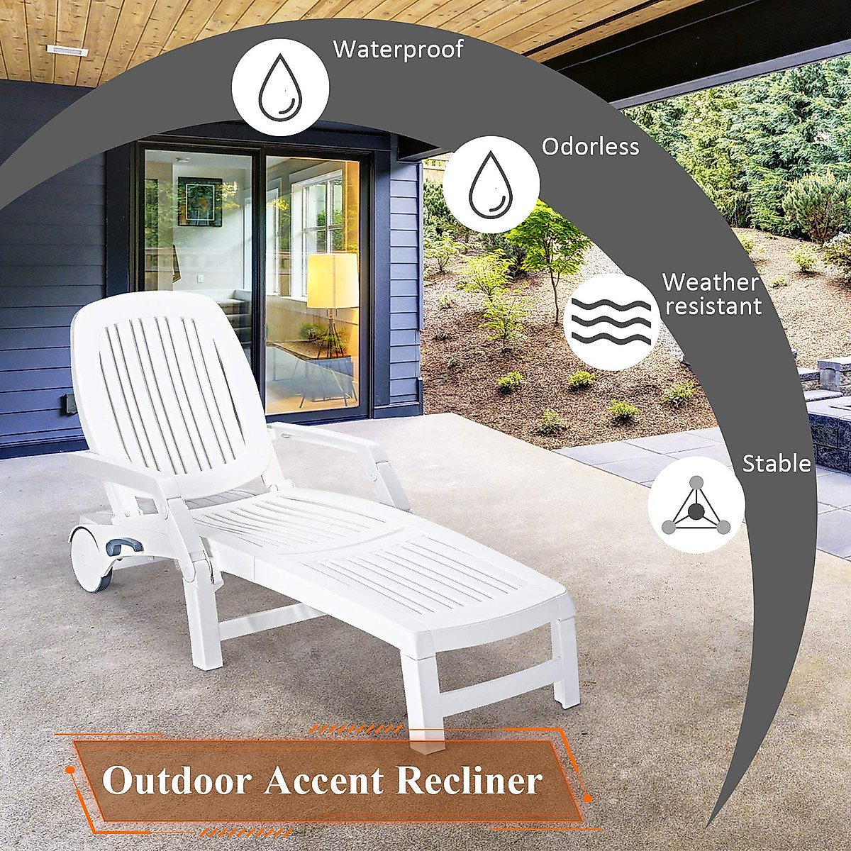 Giantex Chaise Lounge Outdoor 6 Adjustable Backrests Lounge Chair Recliner with Wheels for Patio, Poolside, Garden Foldable Beach Sunbathing Lounger(2, White)