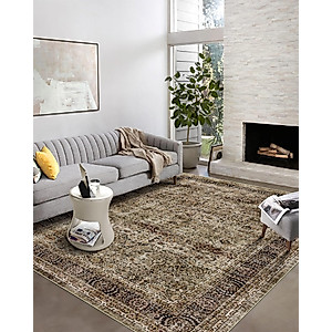Poeti Washable Rug, Vintage 4x6 Rug with Anti-Slip Backing, Ultra Soft Area Rug, Stain Resistant Rugs for Living Room, Traditional Rug (Olive/Charcoal, 4'x6')