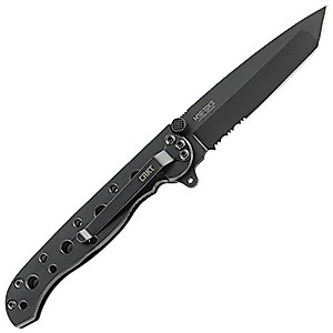 CRKT M16-10KS EDC Folding Pocket Knife: Everyday Carry, Black Serrated Edge Blade, Tanto, Frame Lock, Stainless Steel Handle, Reversible Pocket Clip