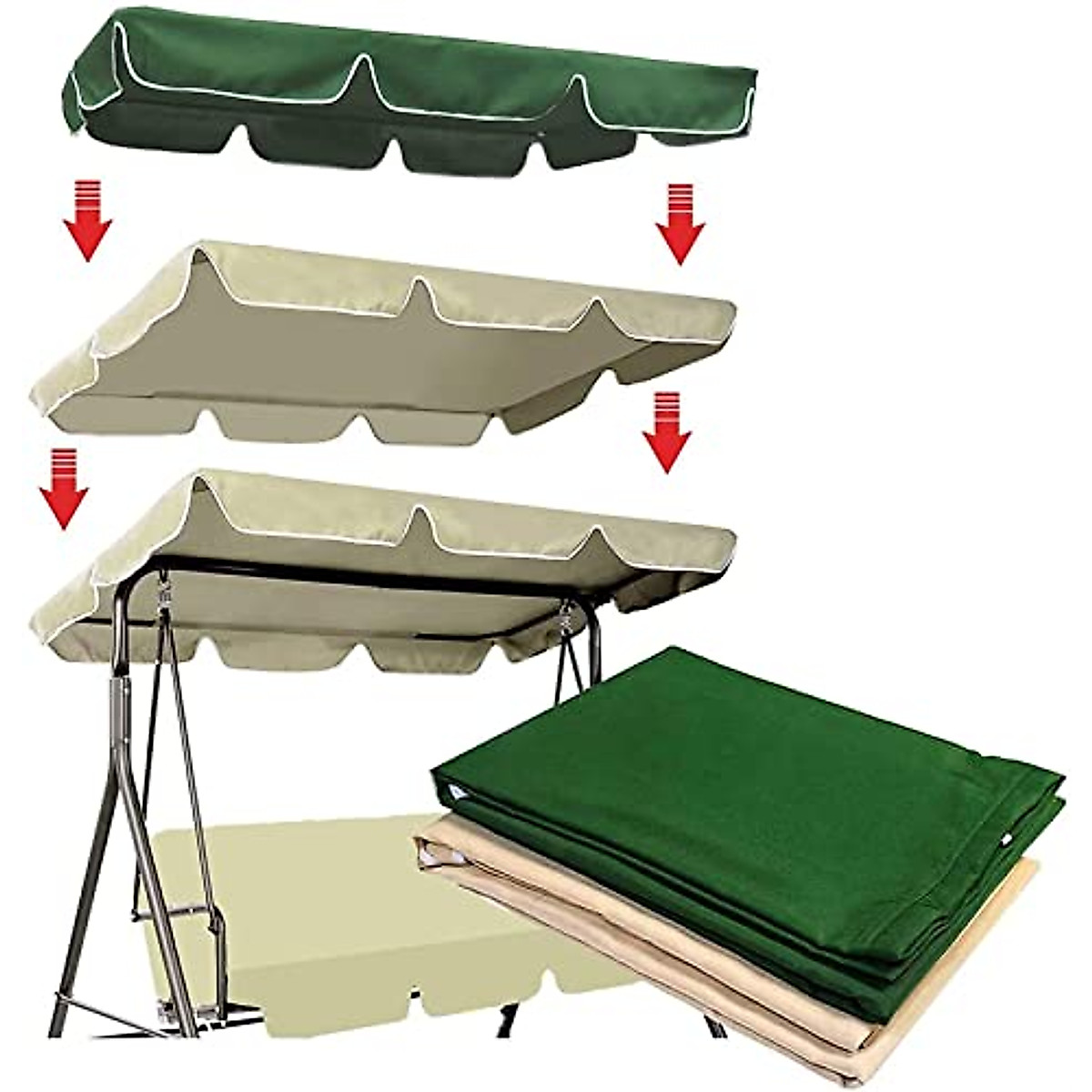 BTURYT Swing Canopy Replacement Cover,Swing Seat Cover,2/3 Seater Outdoor Swing Seat Cover Replacement Top Cover,(top Cover + Chair Cover)