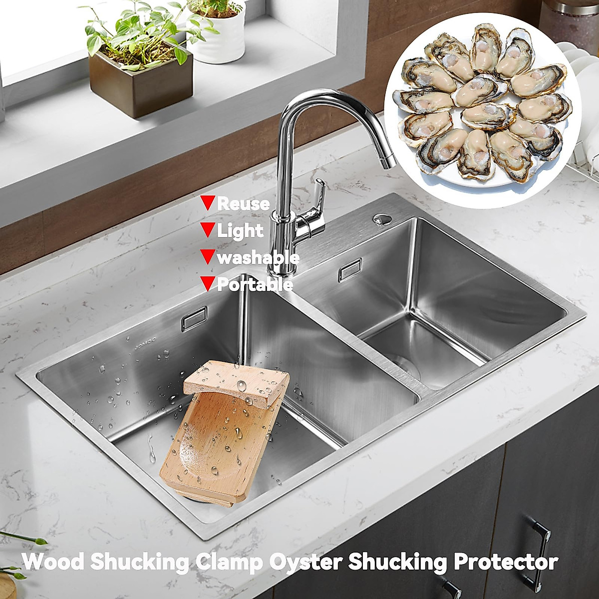 1/2/3PCS Oyster Shucking Clamp, 8×13cm Wood Shucking Clamp Oyster Shucking Protector, Wooden Holder Oyster Shucking Clamp, Oyster Opener Tool for Kitchen Home Outdoor Barbecue Camping (2PCS)