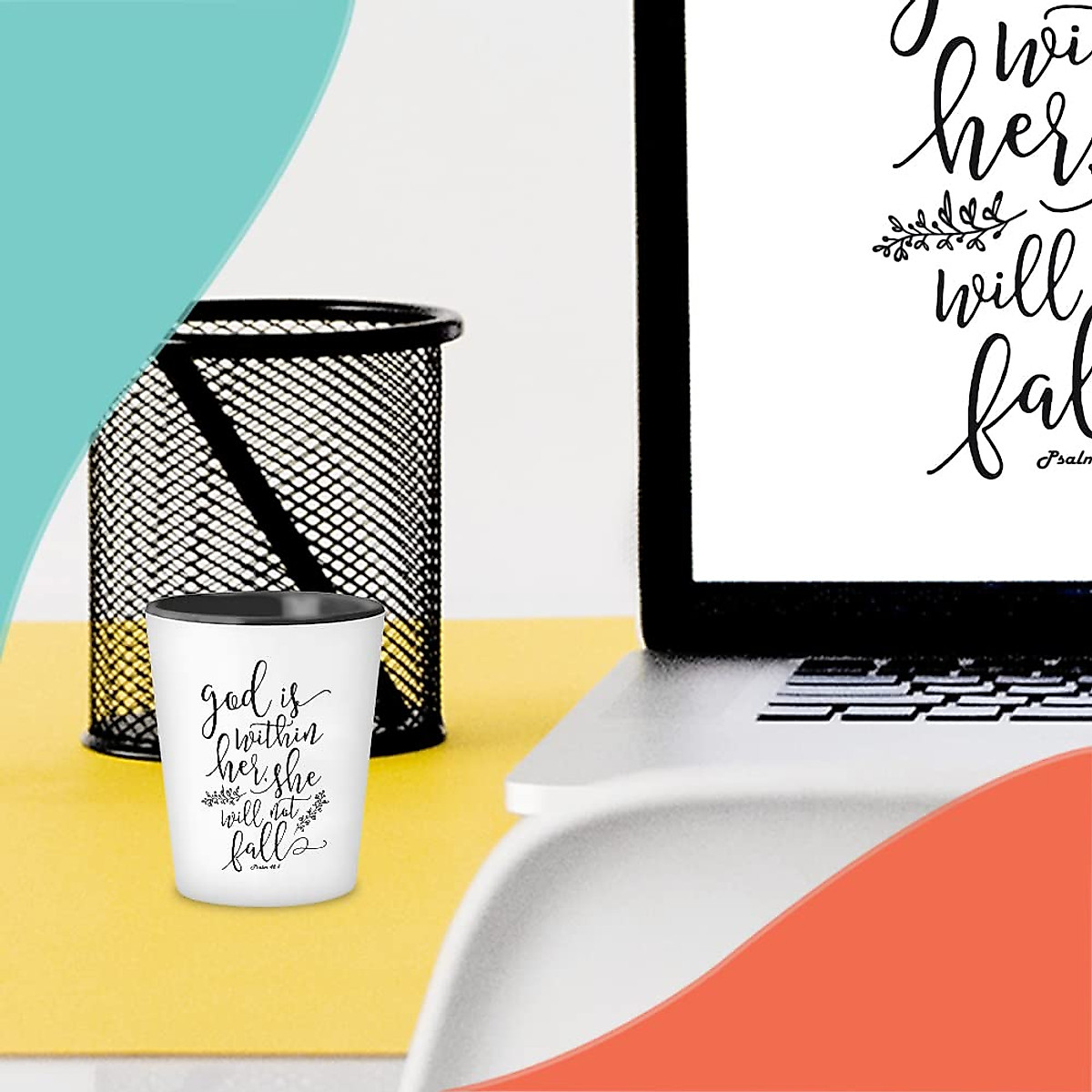 Bible Verse Shot Glass 1.5 oz, God Is Within Her She Will Not Fall Psalm 46:5 Bible Verses Art Christian Quote Religious Scripture Pastor, White