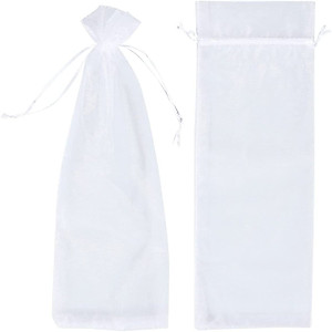 Juvale 24 Pack Organza Wine Bags - Drawstring Wine Bottle Organza Gift Bags for Baby Shower, Wedding and Party Favors - White 14.7 x 5.2 inches
