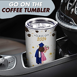 wowcugi Personalized Graduation Tumbler Class Of 2024 Custom Cups with Lid 20oz 30oz Travel Mugs Happy Graduation Gifts for Her Women Daughter Sisters Best Friends
