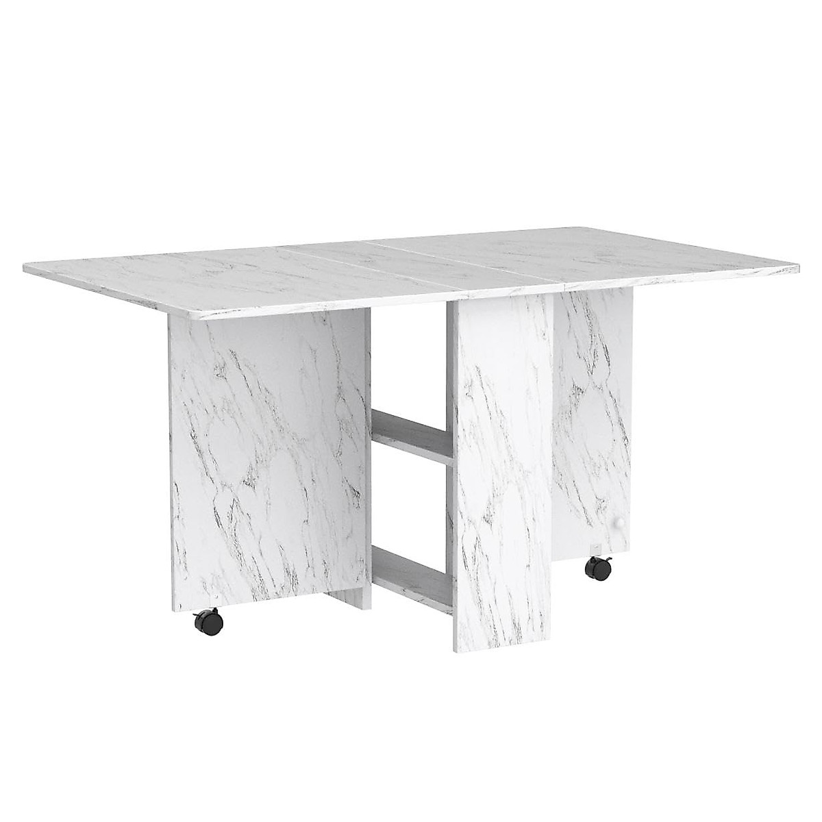 VANSPACE Folding Dining Table Drop Leaf Table for Small Spaces with Storage Racks Multifunction Space Saving Table Extension Dinner Table for Kitchen Bedroom Dining Room White Marble