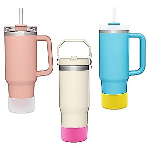 GBYAN 3 Pcs Protective Silicone Boot for Stanley Quencher Adventure 40oz Tumbler & IceFlow 20oz 30oz, Fit for Hydro Flask 12-24 oz, Water Bottle Sleeve Cover Water Cup Bottom Protector