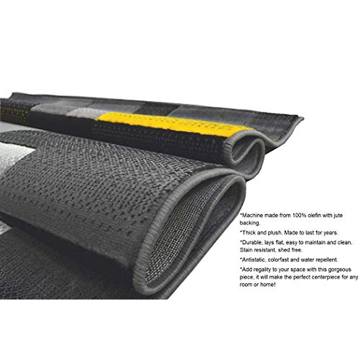 Handcraft Rugs Abstract Geometric Modern Squares Pattern Yellow/Orange/Silver/Gray/Black Area Rug (5X7, Yellow)