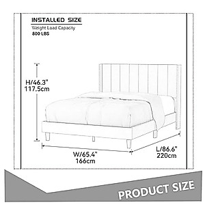 Upholstered Queen Size Platform Bed Frame with Headboard, Tufted Platform Bed Frame with Wooden Slats Support, No Box Spring Needed and Easy Assembly for Bedroom Living Room Small Space (Black)